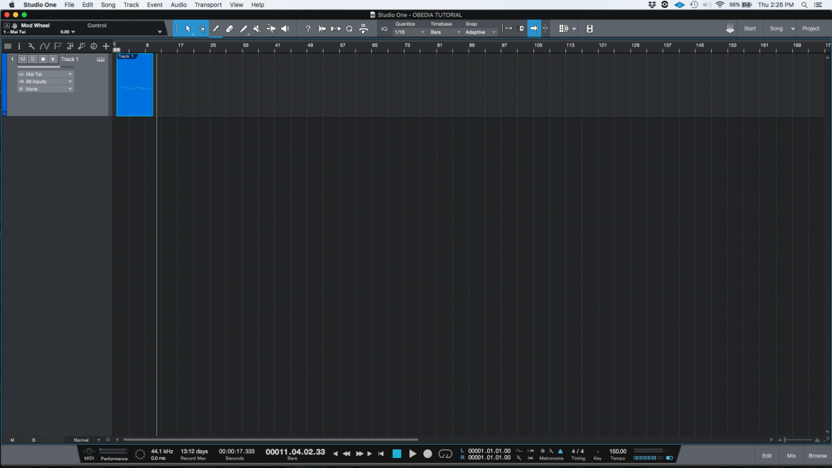 How To Quantize Midi In Studio One 4 Obedia Music Recording